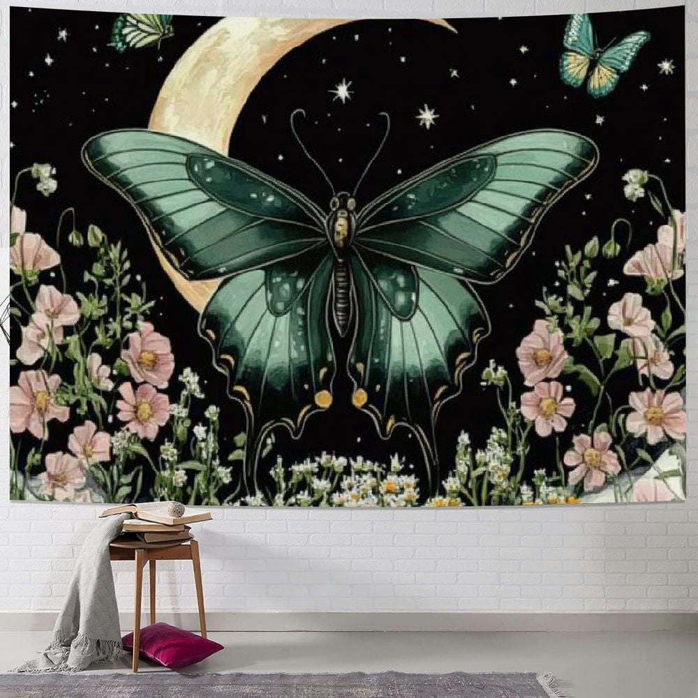 BCIIG Teal Luna Moth Tapestry Wall Hanging, Moon Phase Stars Cute ...