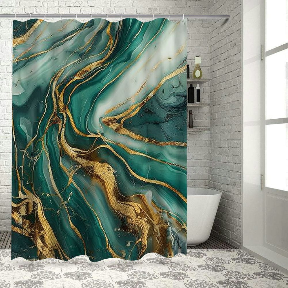 BCIIG Teal Turquoise Emerald Green Marble Shower Curtain for Bathroom ...