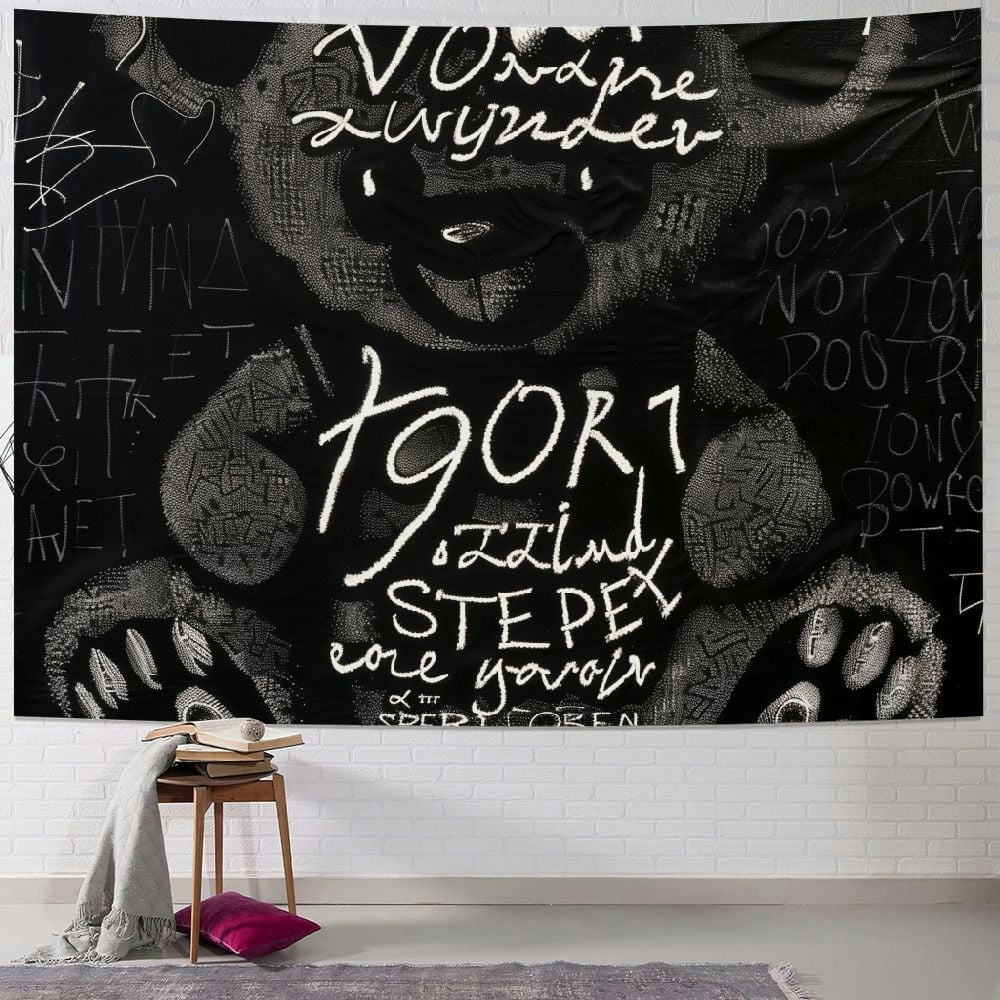 BCIIG Teddy Bear Words Black Tapestry Wall Hanging Unique Style for ...