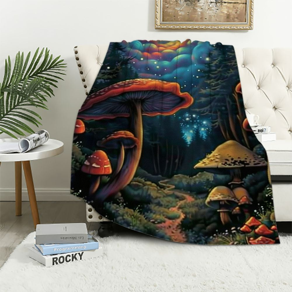 BCIIG Thin Mushroom at Moon Night in Forest Boho Throw Blanket ...