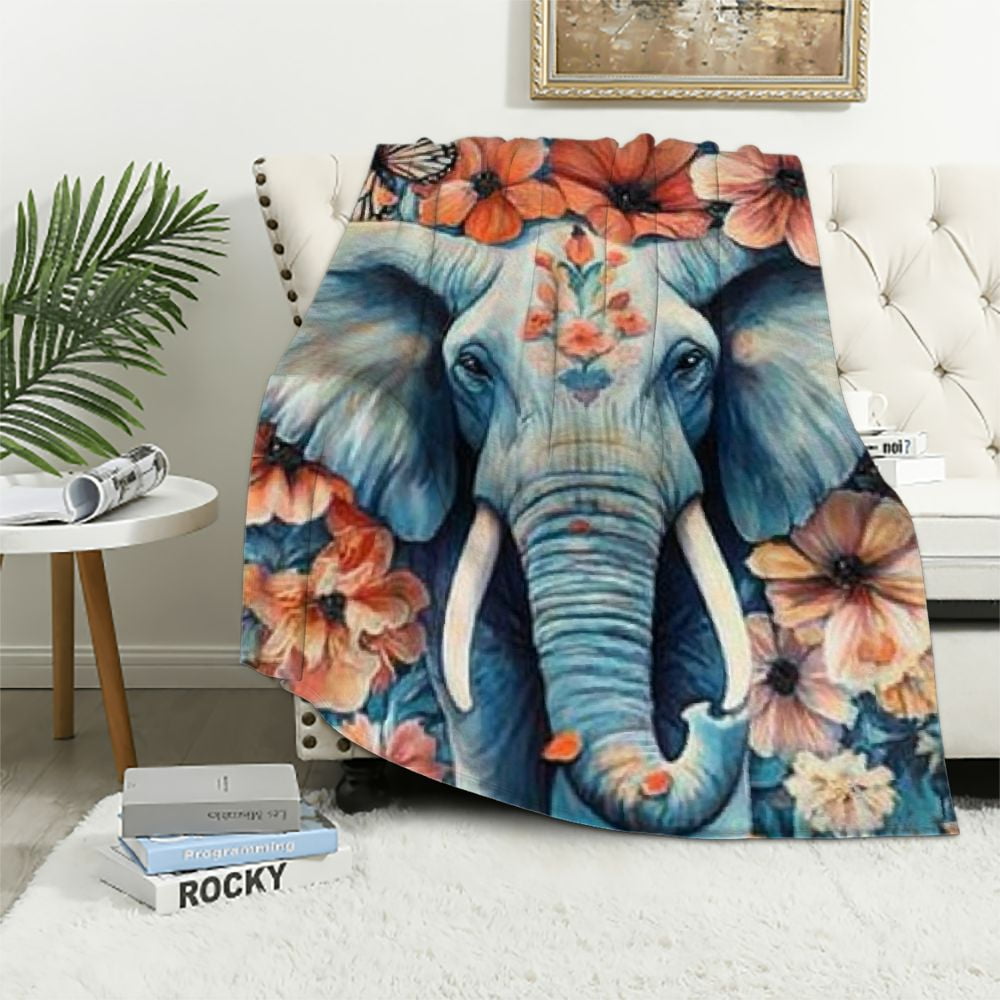 BCIIG Throw Blanket Bed Blanket Elephant and Flower Blankets for Sofa ...