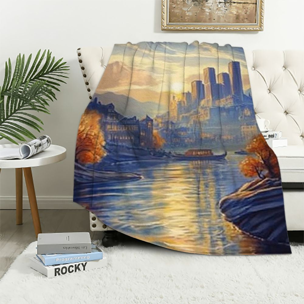 BCIIG Throw Blanket Reversible Plush Blanket Abstract Nature Landscape ...
