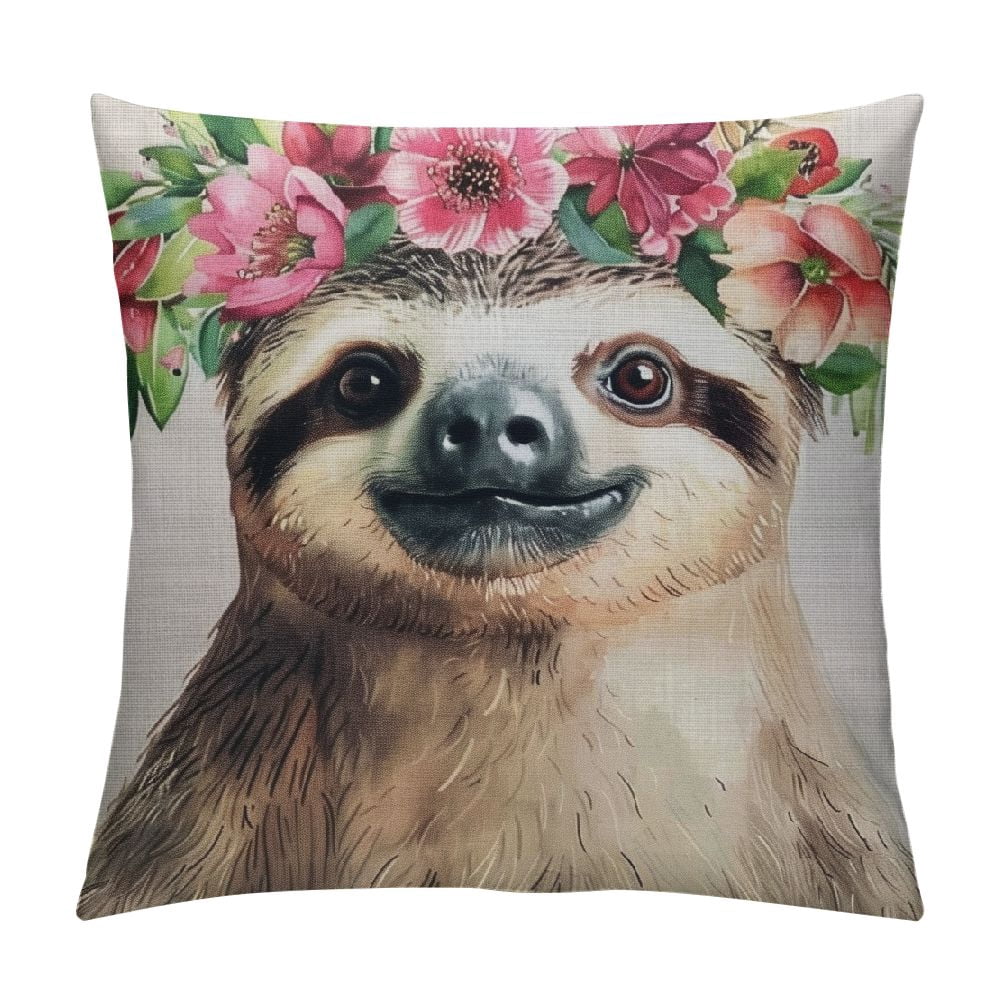 BCIIG Throw Pillow Cover Watercolor Cartoon Sloth Tropical Animal ...