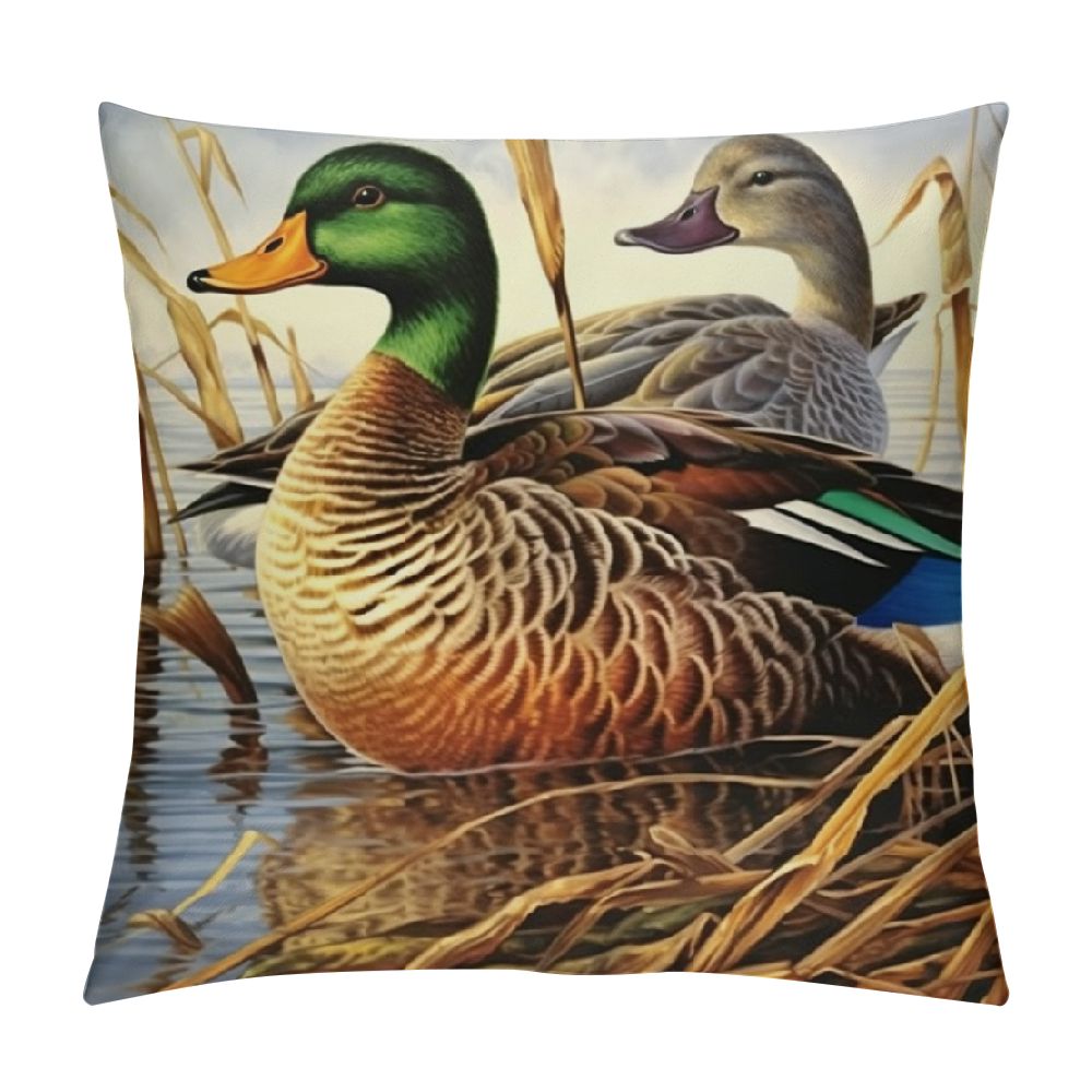 BCIIG Throw Pillows in Love Mallard Duck Green Head Swimming On Lake ...