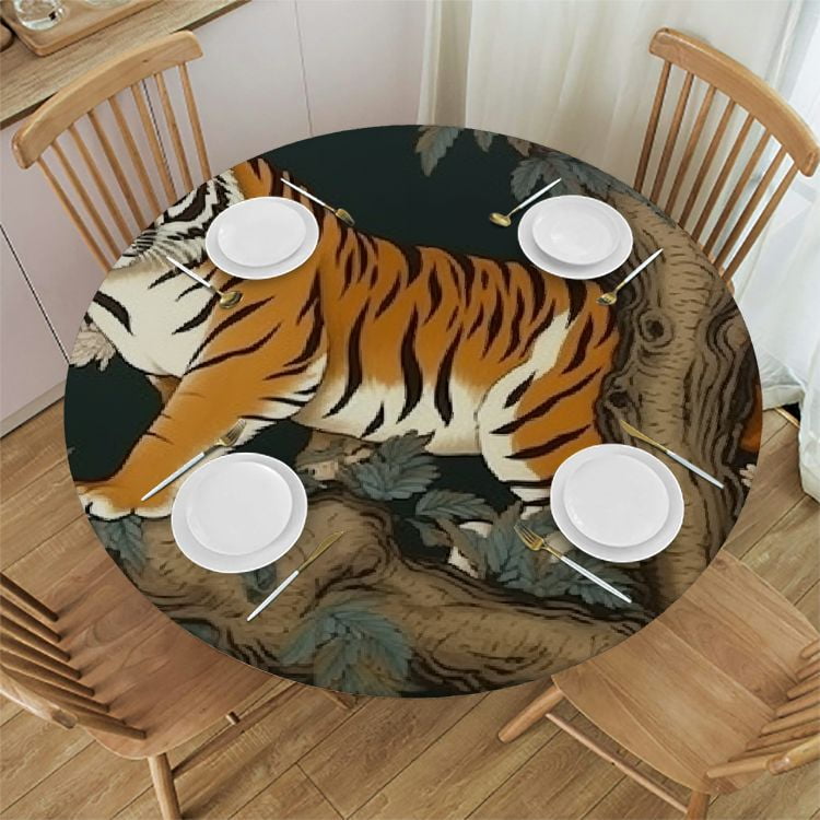 BCIIG Tiger Bird Tree Branch Round Tablecloth 100% Polyester for Picnic ...