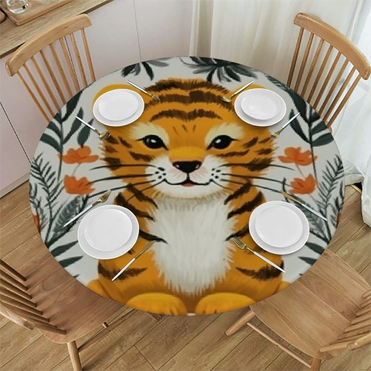 BCIIG Tiger Cub Pattern Round Table Cover, Stain Resistant and Washable ...