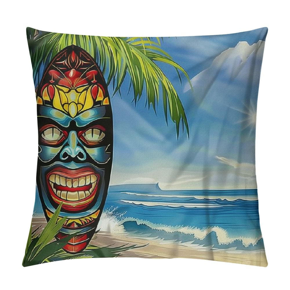 BCIIG Tiki Bar Throw Pillow Cushion Cover, Tiki Warrior Design ...