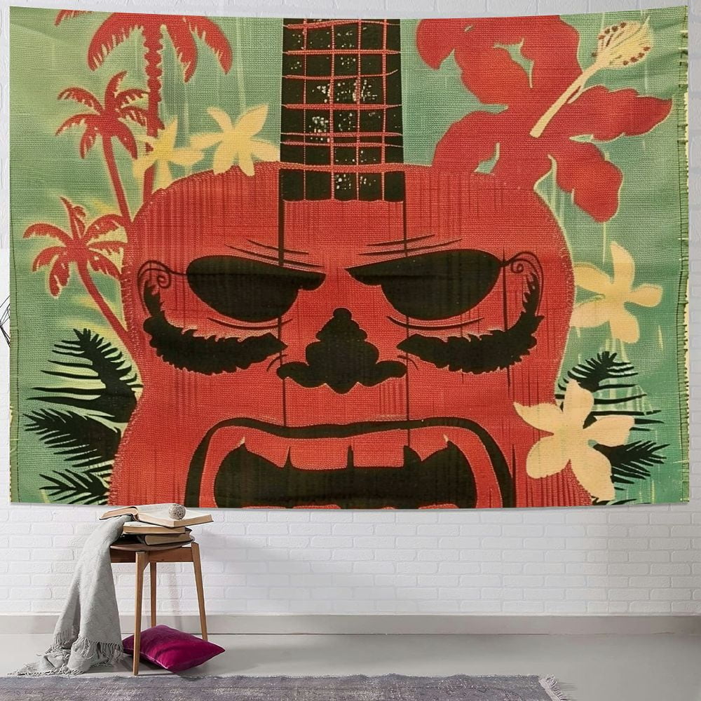 BCIIG Tiki Design Hawaiian Flower Guitar Tapestry Wall Hanging Unique ...