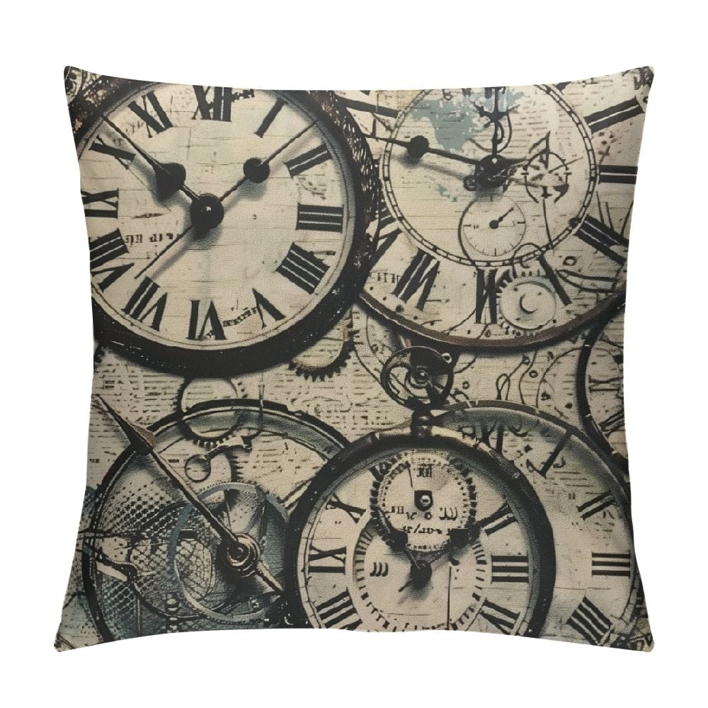 BCIIG Time Machine Throw Pillow Cover Clock Pattern Background Time ...