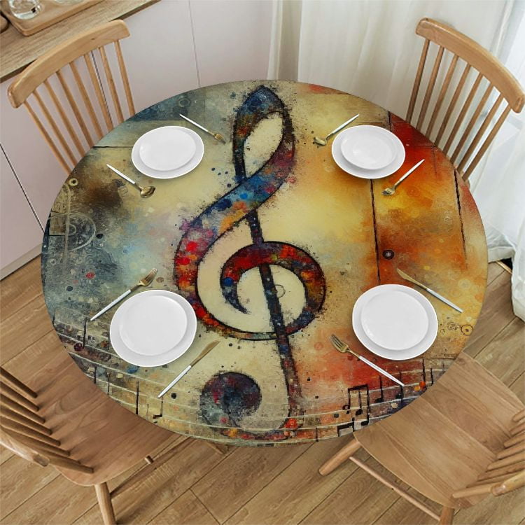 BCIIG Treble Clef Music Notes Colorful Splashes Round Table Cover Stain ...