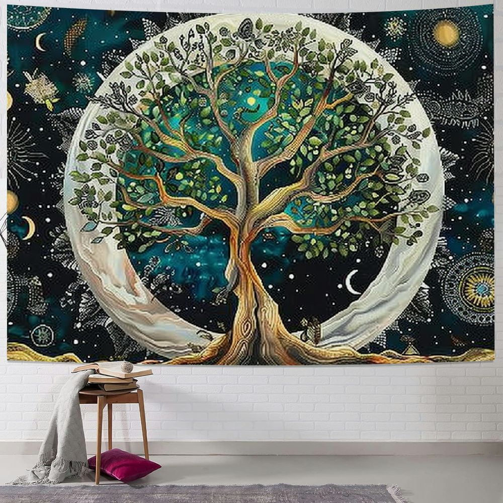 BCIIG Tree of LIfe Tapestry, Retro Aesthetic Art Sun Moon Star Leaves ...