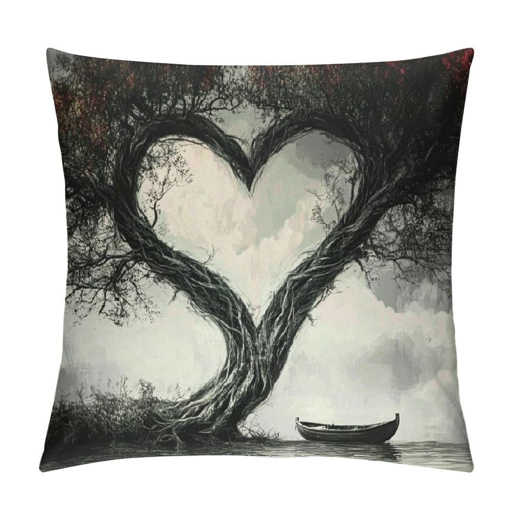 BCIIG Trees Throw Pillow Cover , Love Heart Shape Woodland Pillow Cover ...