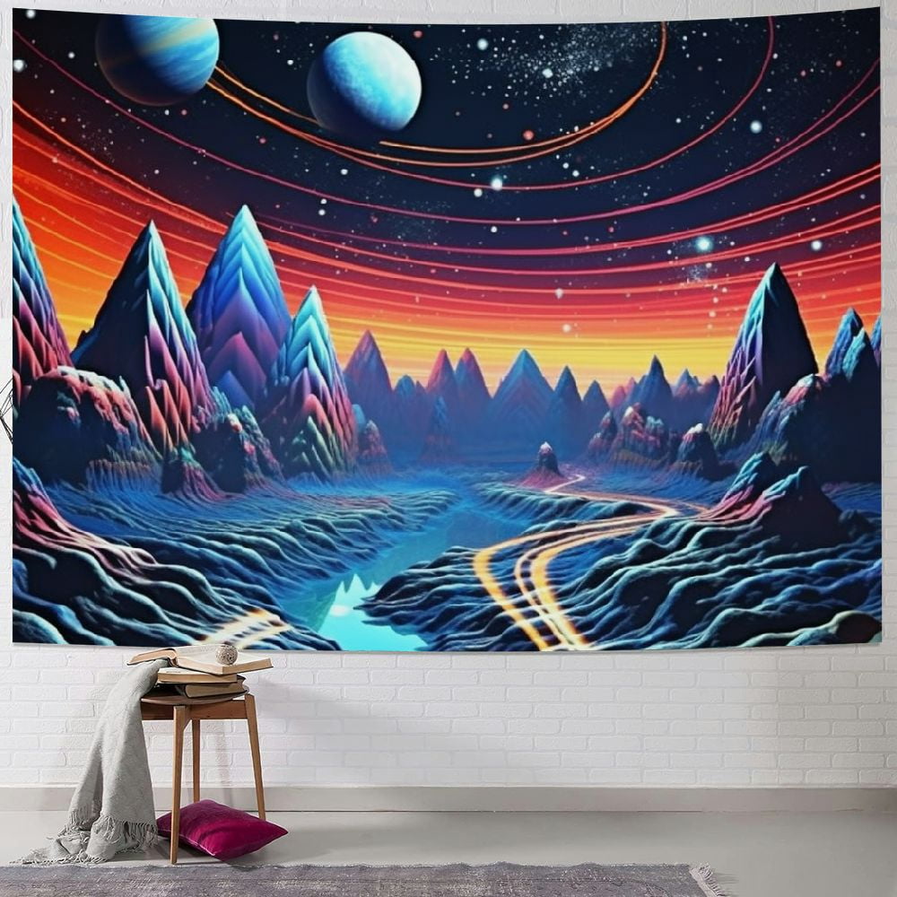 BCIIG Trippy Mountain and planet Tapestry Hippie Tornado Waves Tapestry ...