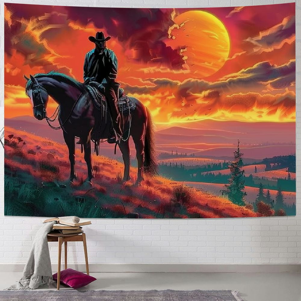 BCIIG Trippy Planet Tapestry Western Cowboy Tapestry Sun Mountain Wall ...