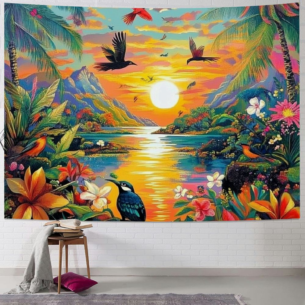 BCIIG Trippy Sun Tapestry Vintage Floral Plants Tapestry Hippie ...