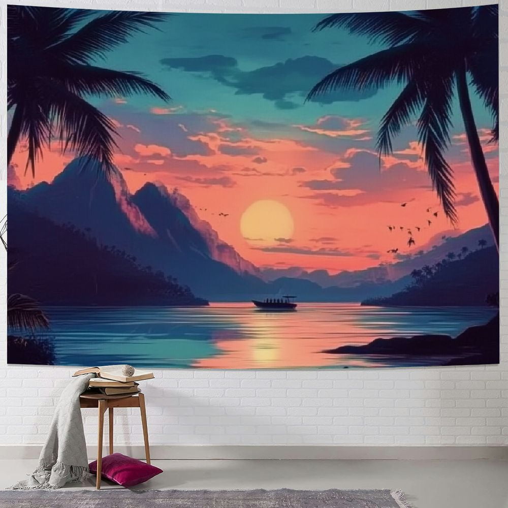 BCIIG Tropical Sunset Boat Tapestry Wall Hanging Unique Style Graphic ...