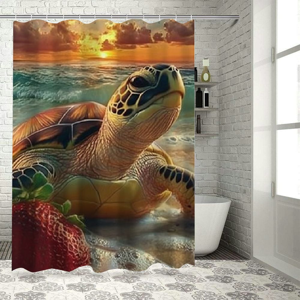 BCIIG Turtle Beach Sunset Shower Curtain Set with Hooks, Luxury ...