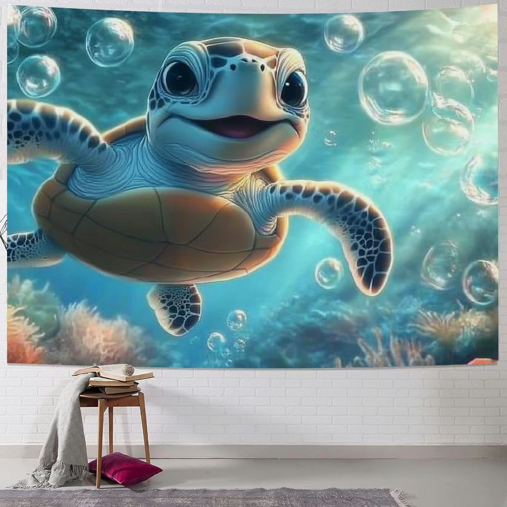 BCIIG Turtle Bubbles Ocean Tapestry Wall Hanging Unique Style Graphic ...