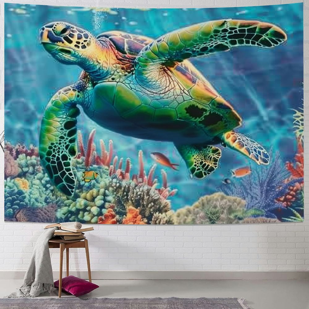 BCIIG Turtle Coral Ocean Tapestry Wall Hanging Unique Style Home Wall ...