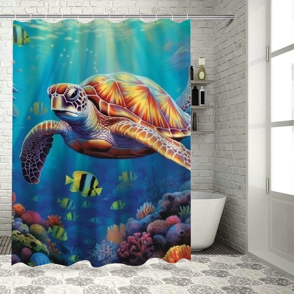 BCIIG Turtle Coral Reef Ocean Bathroom Decor Set with Hooks, Colorful ...