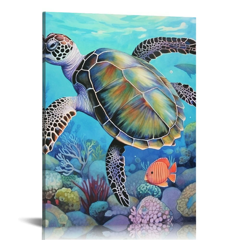 BCIIG Turtle and Corals Fine Art Aesthetic Wall Painting for Home ...