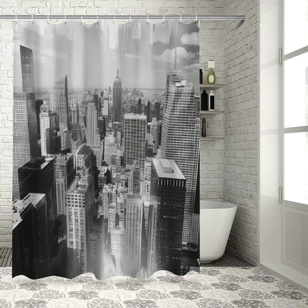 BCIIG USA Shower Curtain, Chicago City Skyline Aerial View Contemporary ...