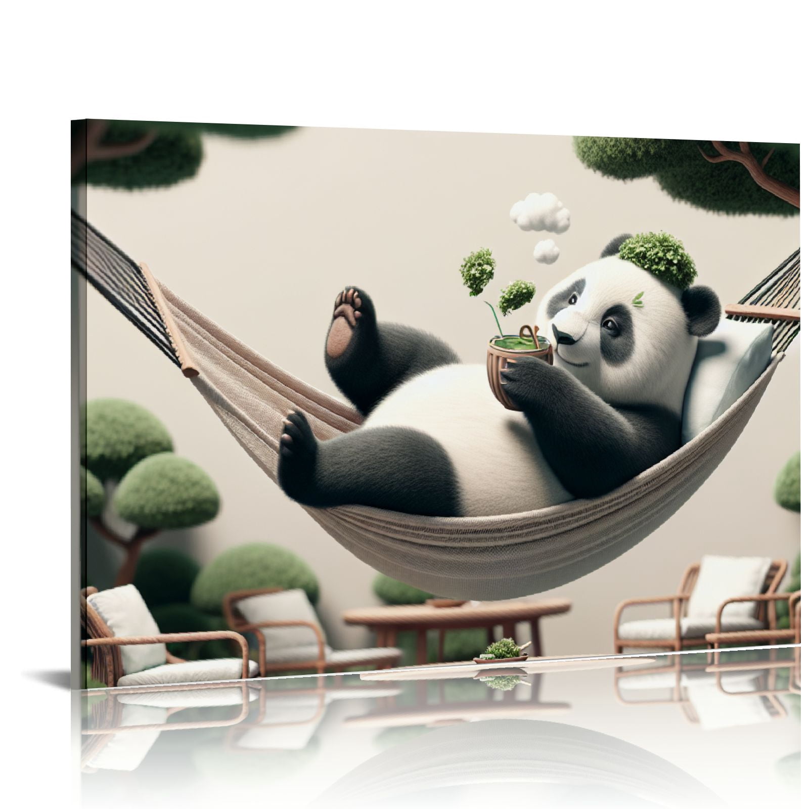 BCIIG Unframed Canvas Wall Art For Bedroom Office Wall Decor, Panda ...