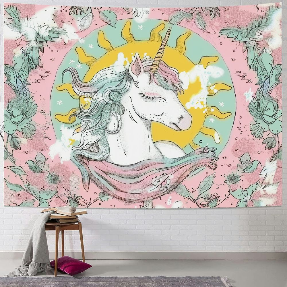 BCIIG Unicorn Tapestry Pink Mushroom Tapestries Sun and Moon Tapestry ...