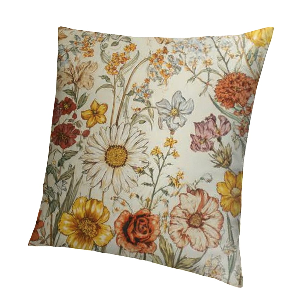 BCIIG Vintage Flower Pillowcase Flower Leaf Decoration Square Bohemian ...