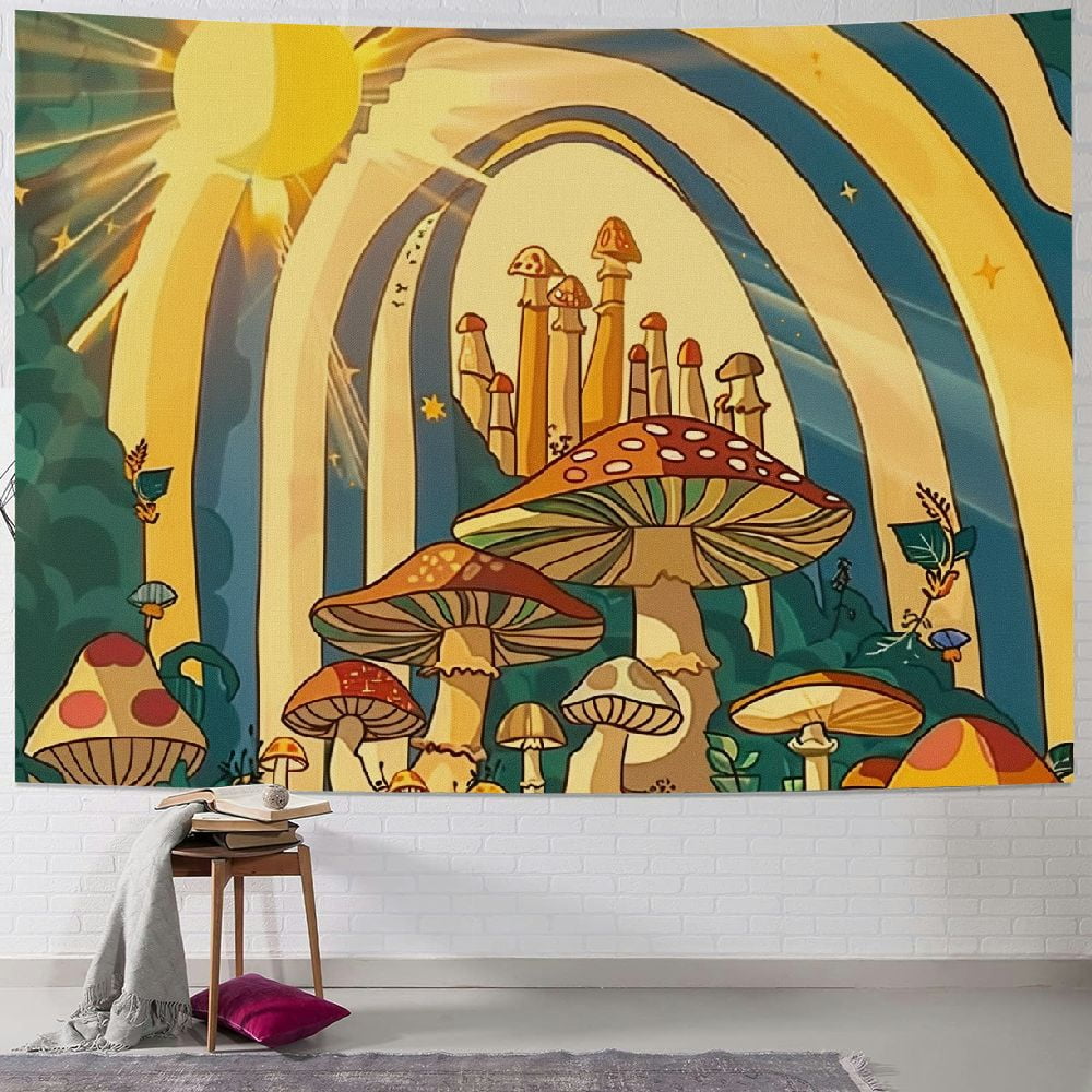 BCIIG Vintage Sun Rainbow Tapestry Vintage Retro Mushroom Boho Funky ...