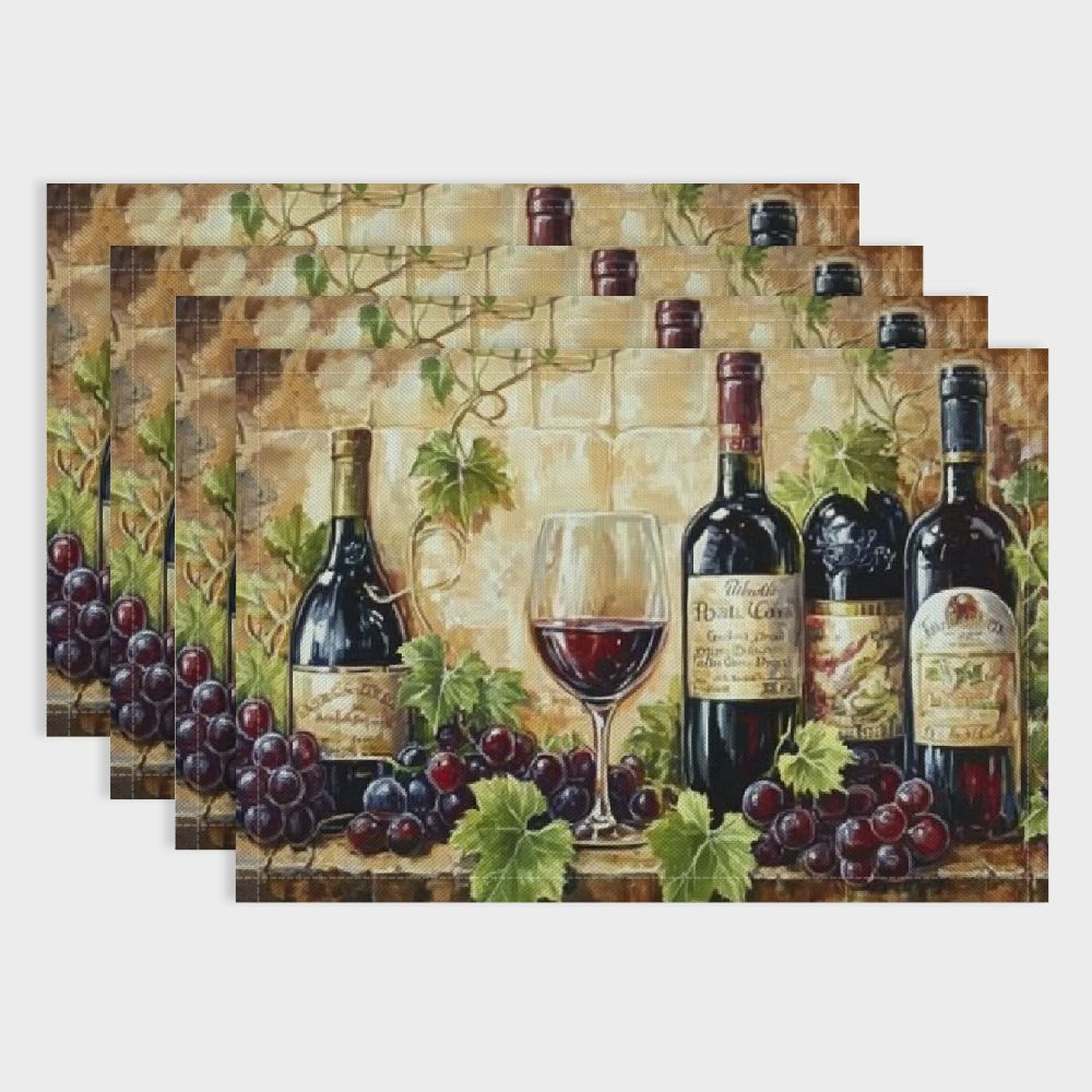 BCIIG Vintage Wine Glass Placemats Set of 4, Country Winery Artisanal ...