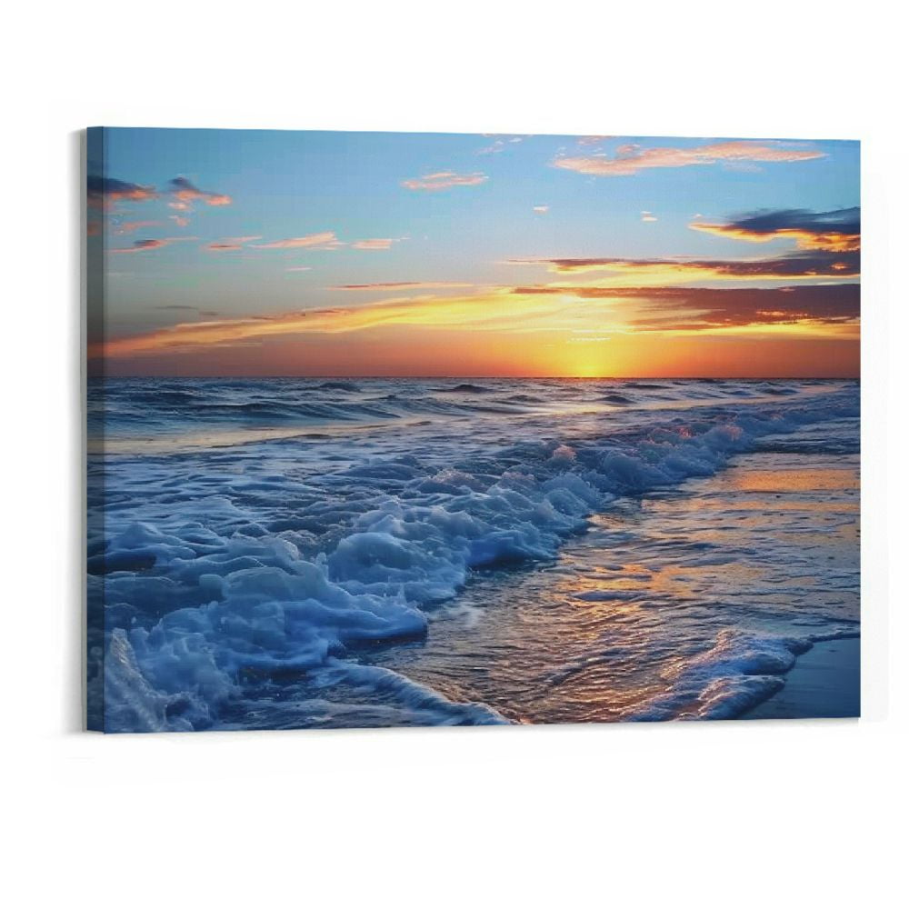 BCIIG Wall Art Canvas Painting A Gold Colored Ocean Sunset Piece The ...