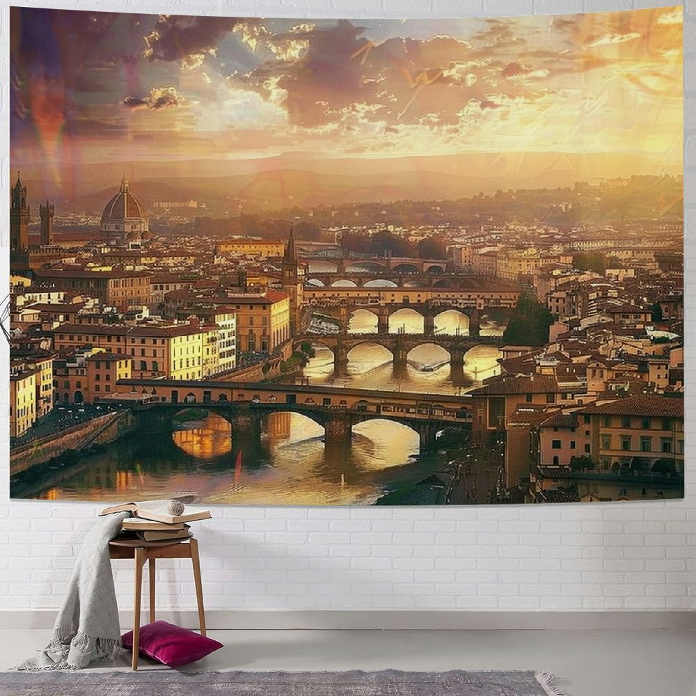 BCIIG Wanderlust Tapestry, Bridge Ponte Vecchio Italy Bird Eye Sunset ...