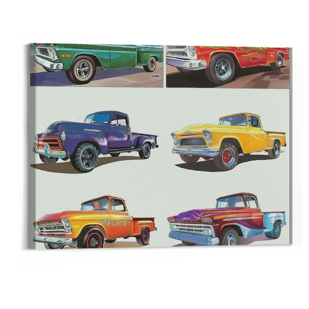 BCIIG Watercolor Classic Car Art Prints- Retro Racecar Off-Road Vehicle ...