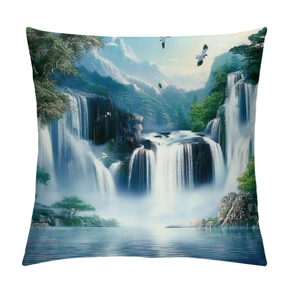 BCIIG Waterfall Birds Lake Graphic Decorative Throw Pillow Cover for ...