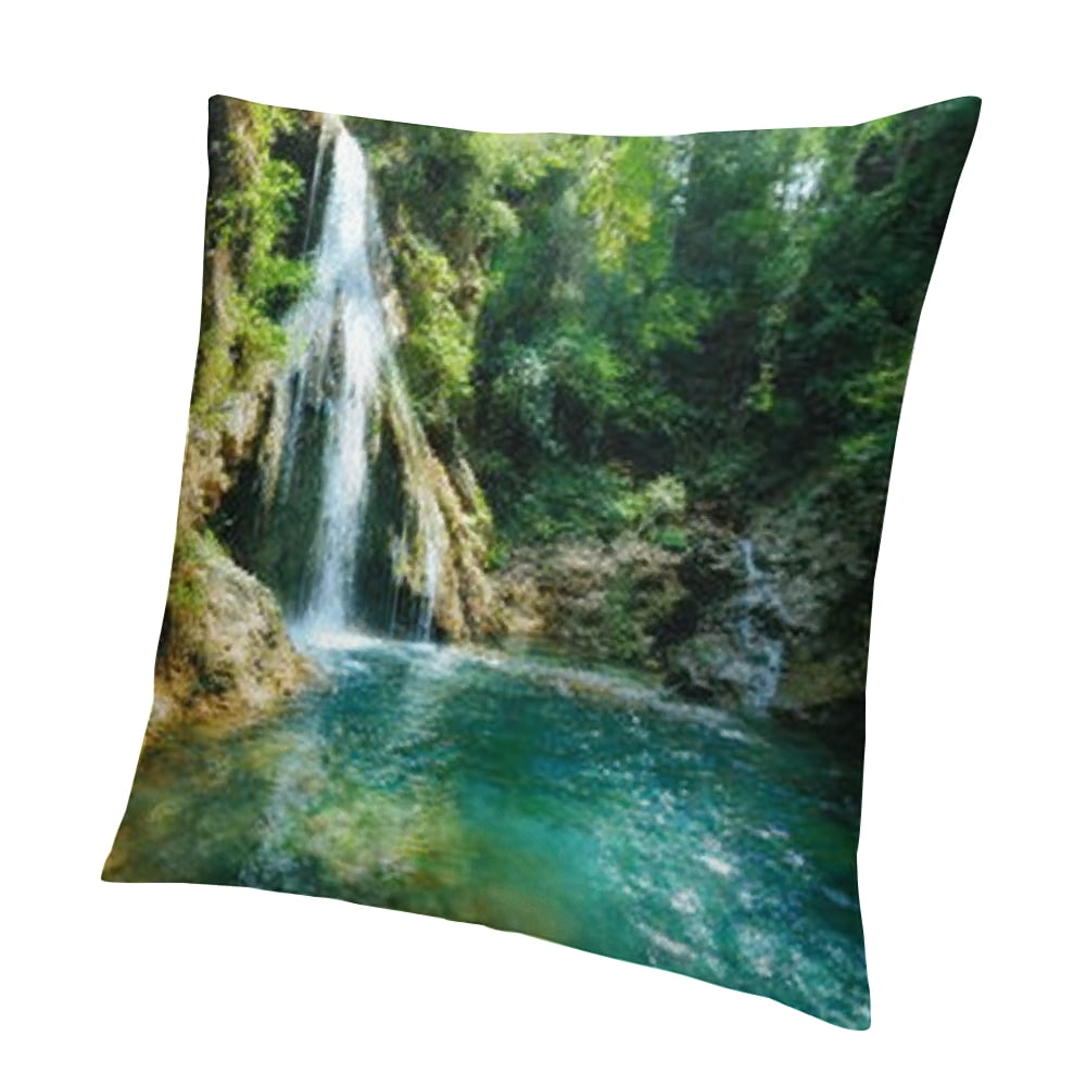BCIIG Waterfall Blue Pool Forest Square Pillow Case Home Decor 22x22in ...