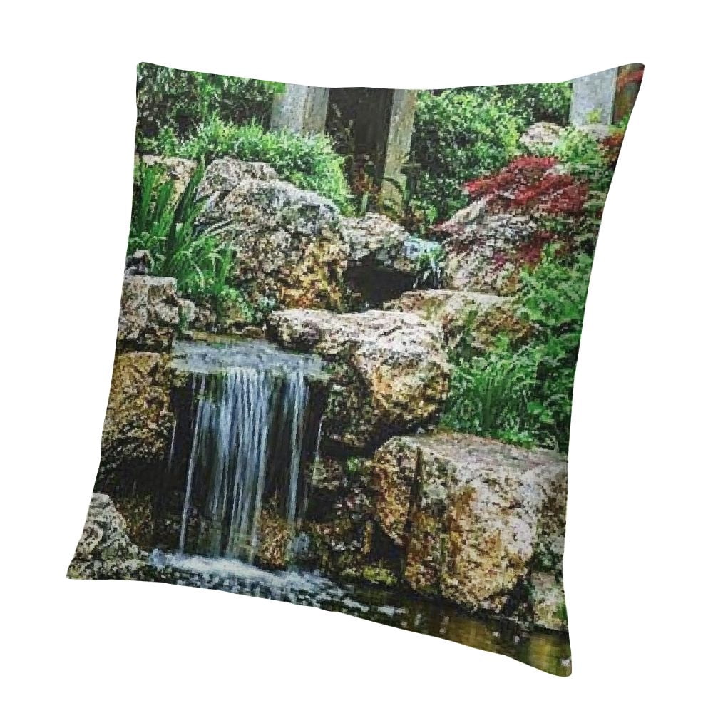 BCIIG Waterfall Bridge Pond Pillow Case Square Home Furnishing Short ...