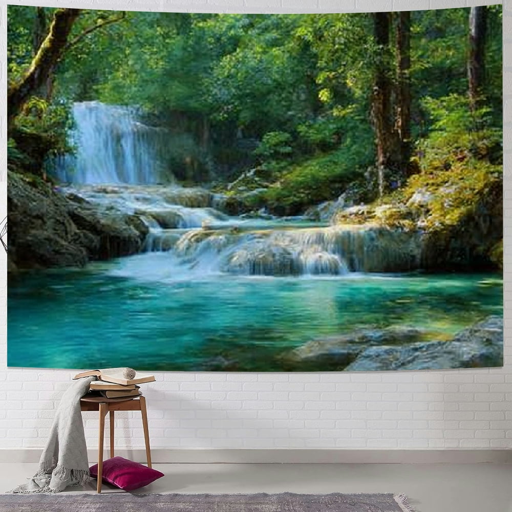 BCIIG Waterfall Forest Blue Water Tapestry Wall Hanging Art 60x50inch ...