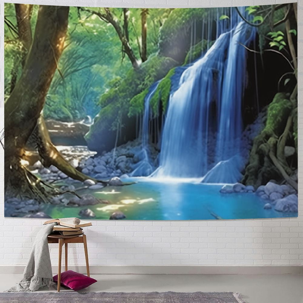 BCIIG Waterfall Forest Blue Water Tapestry Wall Hanging Unique Style ...