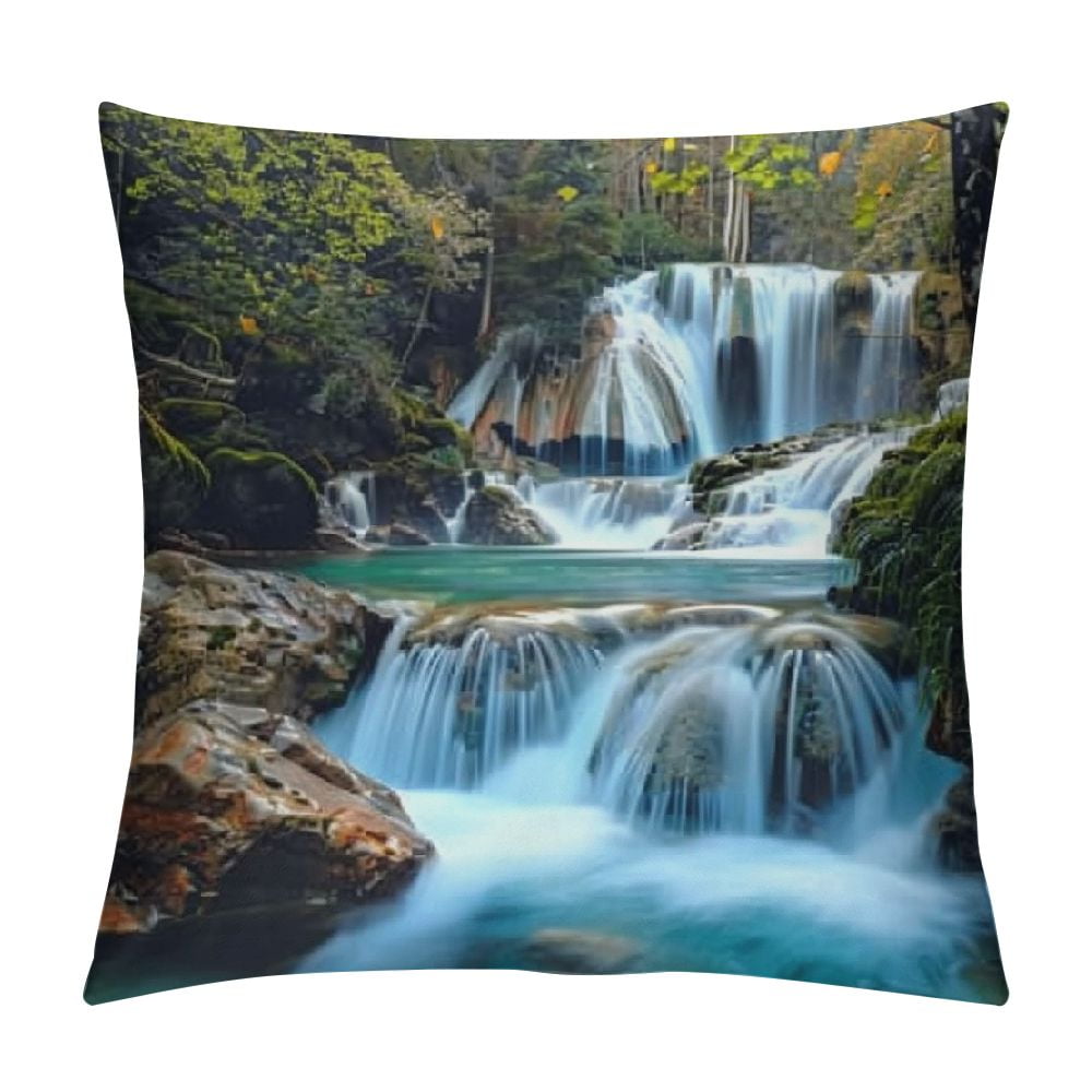 BCIIG Waterfall Forest River Graphic Decorative Throw Pillow Cover for ...