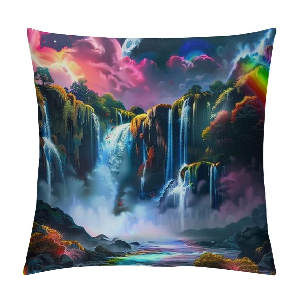 BCIIG Waterfall Rainbow Full Moon Graphic Decorative 1PC Cushion Throw ...