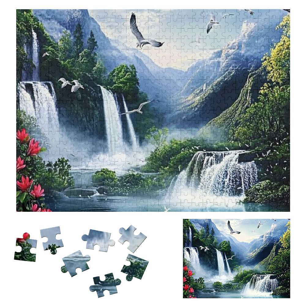 BCIIG Waterfall River Birds Wooden Jigsaw Puzzle Horizontal Style Eco ...
