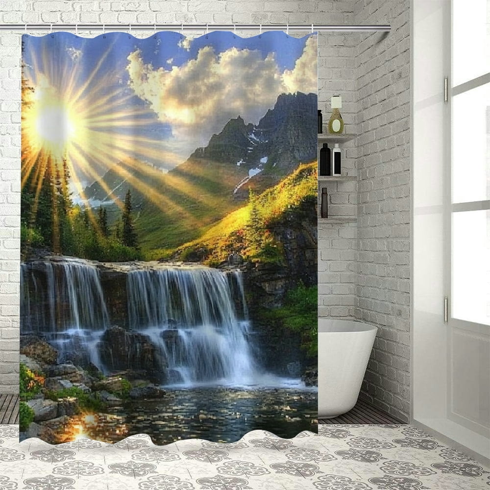 BCIIG Waterfall Sunbeams Mountain Shower Curtain with Hooks Modern ...