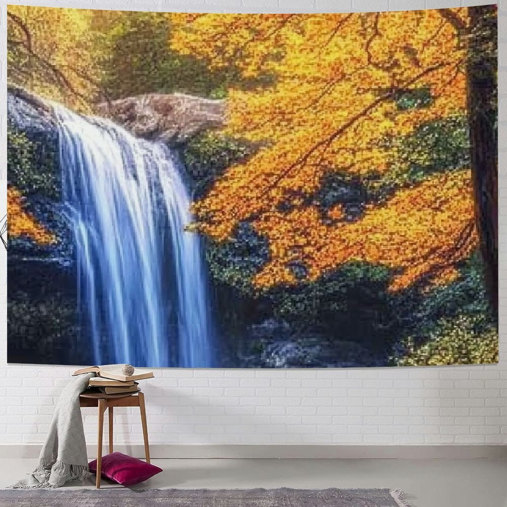BCIIG Waterfall Tapestry Forest Nature Landscape Tree Mountain Sunset ...