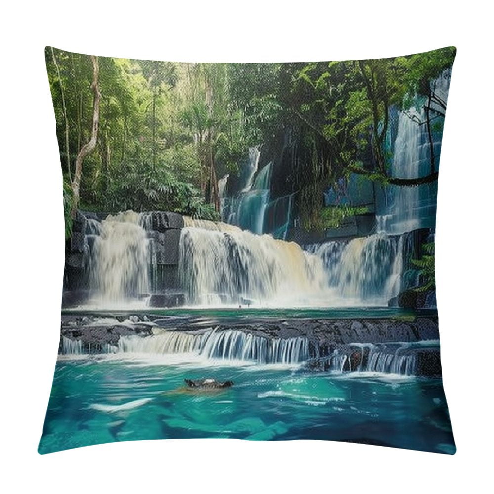 BCIIG Waterfall Trees Blue Pool Graphic Decorative Throw Pillow Cover ...