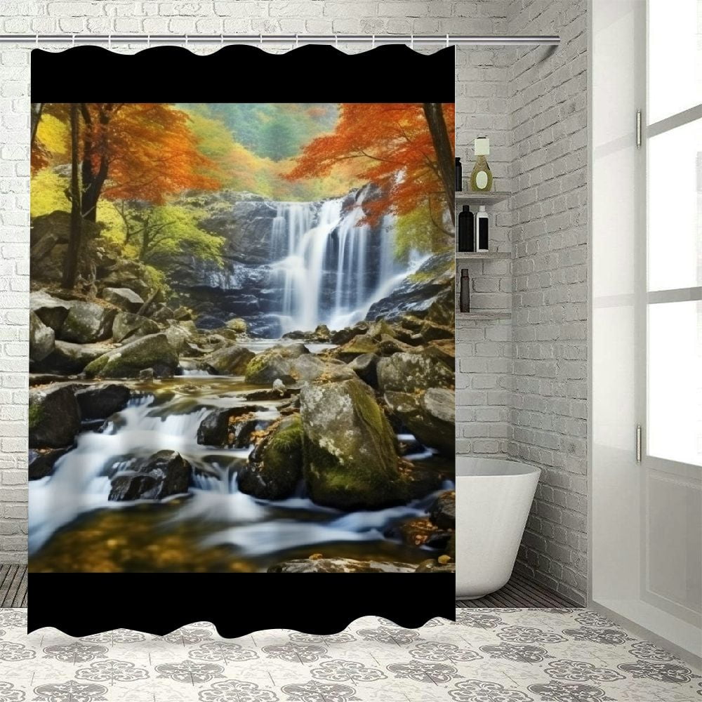 Bciig Waterfall Trees Rocks Bathroom Decor Set With Hooks Colorful