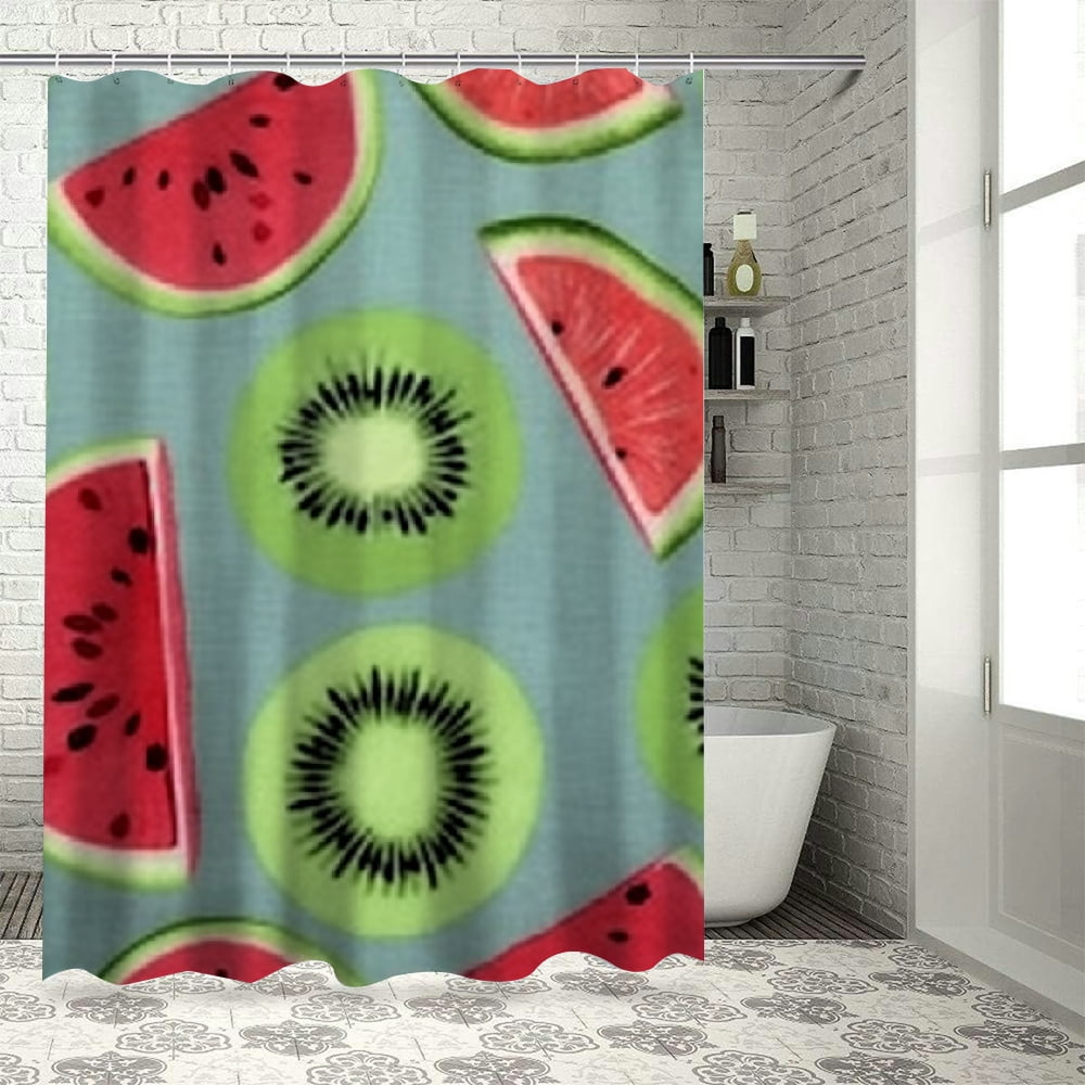 BCIIG Watermelon Kiwi Pattern Shower Curtain with Hooks 100% Polyester ...