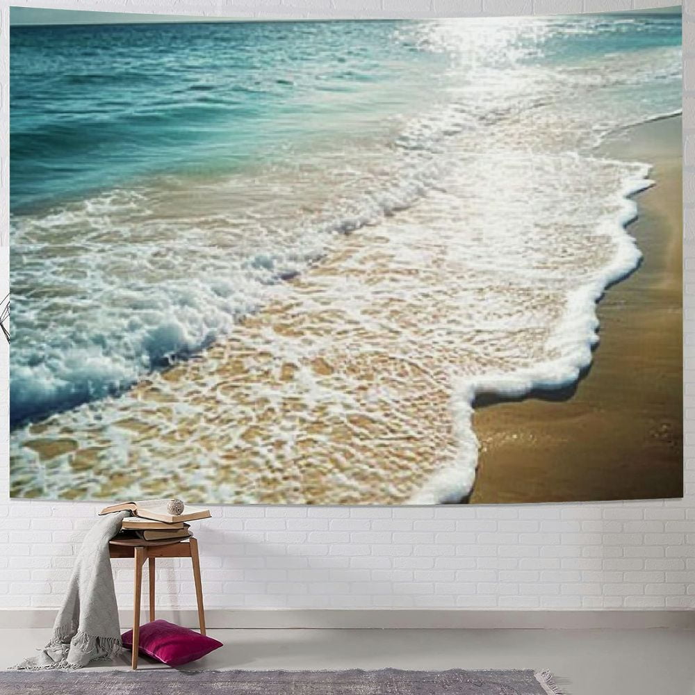 BCIIG Wave Tapestry Twin Size, Beach Foamy Waves on Empty Sea Shore Holiday Theme Serene Coastal ...