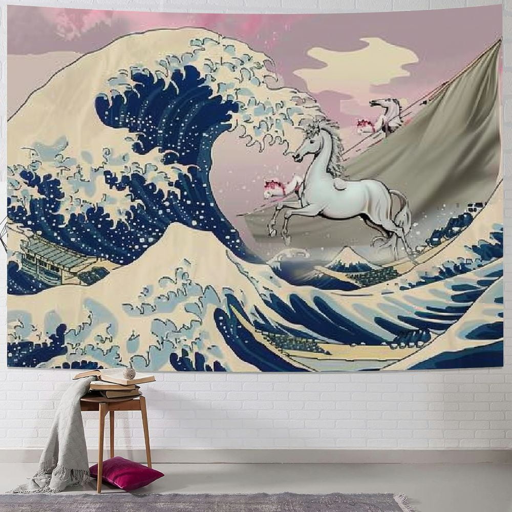 BCIIG Wave and Cat Tapestry The Great Wave Funny Cat Ukiyoe Style ...