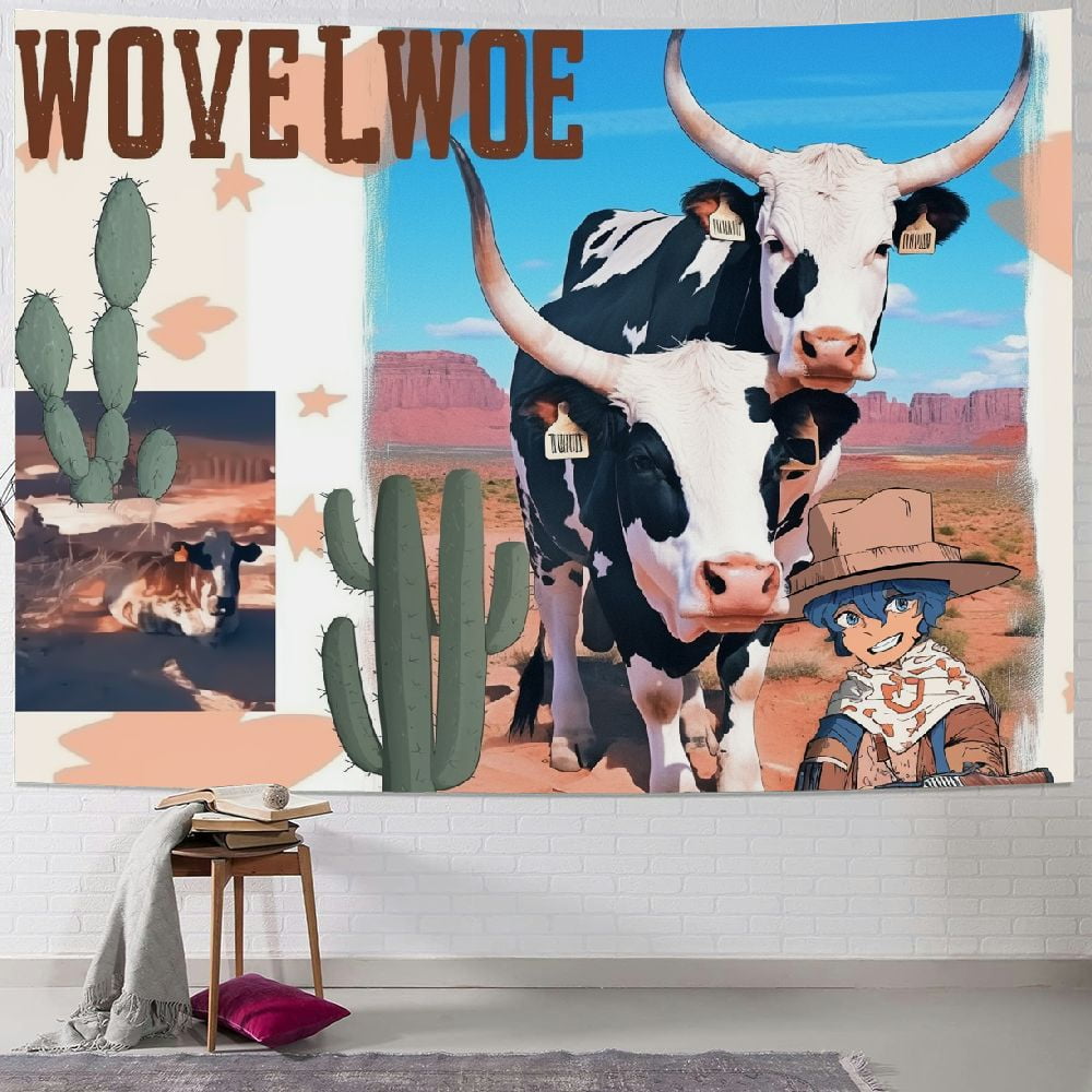 BCIIG Western Cowgirl Tapestry, Funny Longhorn Cattle Boho Tapestries ...